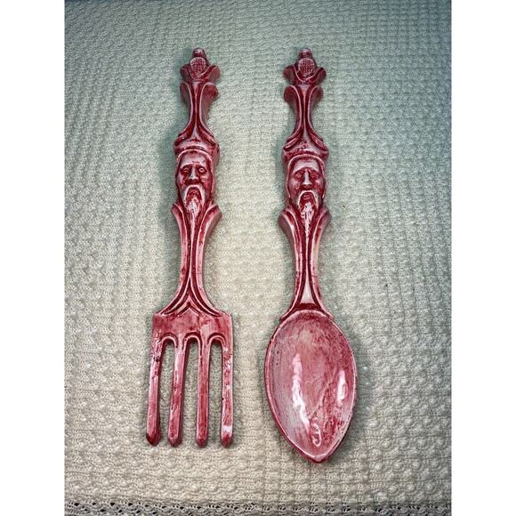 Wall Decor | Vintage Large Plaster Red Man Spoon Fork Utensils Wall ...